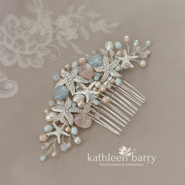 Starfish and shell wedding hair comb - Two tone color - sea starfish b ...