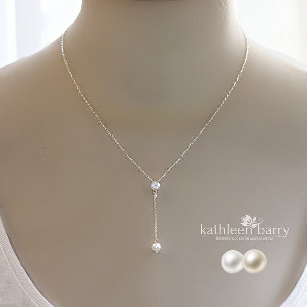 Modern Cubic zirconia pearl drop chain necklace - Sterling silver or R ...