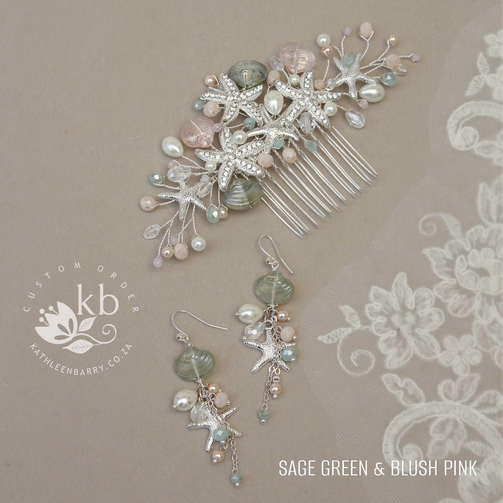 Starfish and shell wedding hair comb - Two tone color - sea starfish b ...