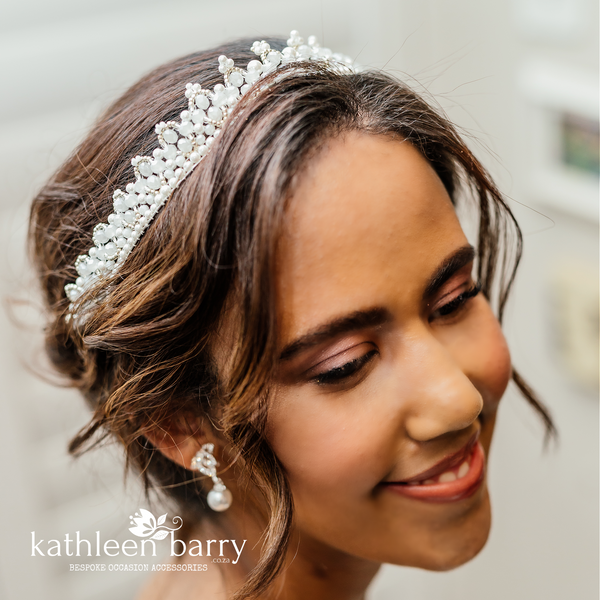 White beaded crown tiara style bridal hair accessories wedding crown ...