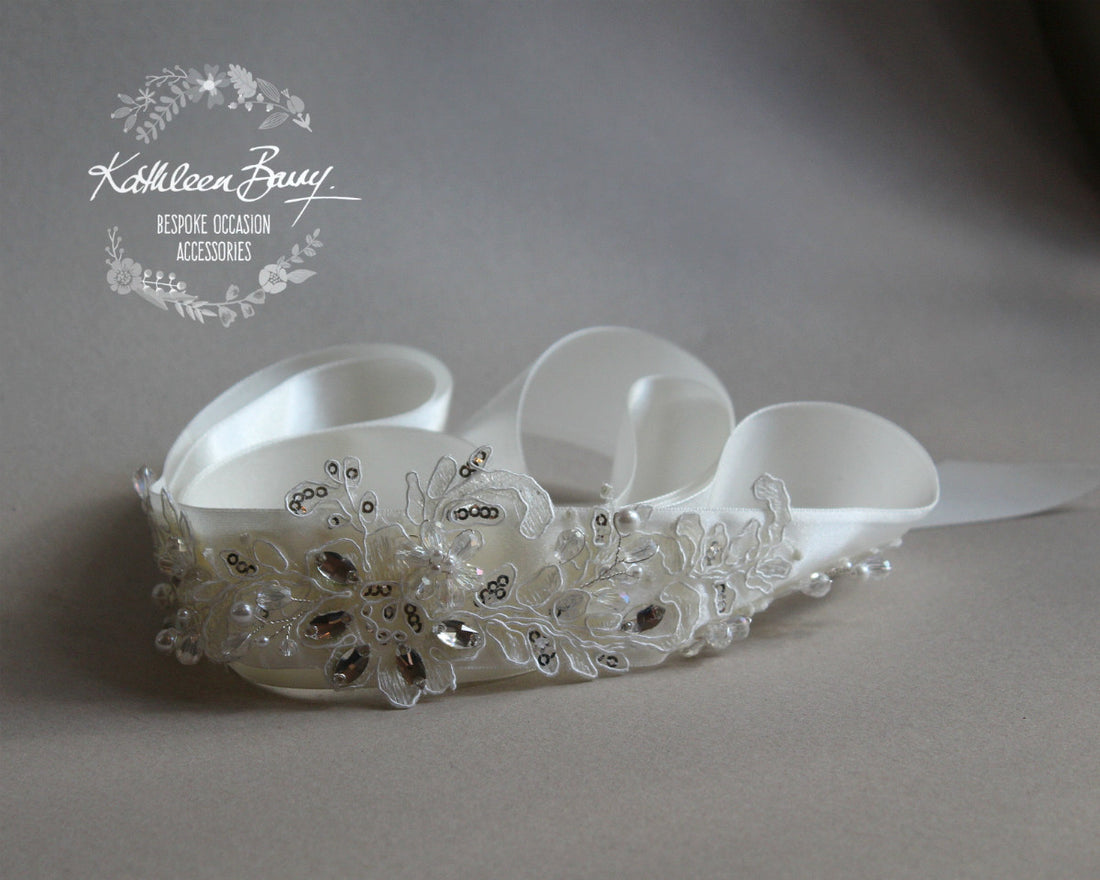 Gabriella Bridal Sash Belt lace motif, diamante, mini sequin, crystal ...