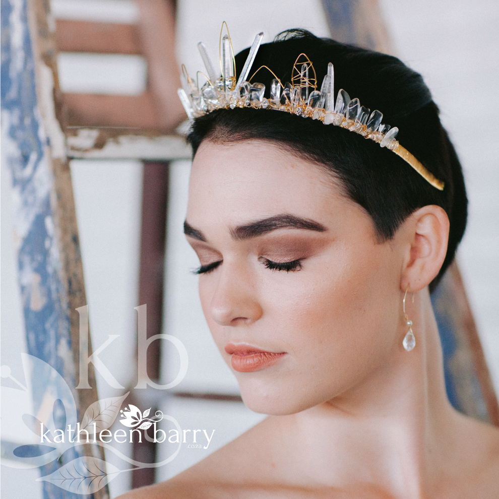 statement Crystal quartz bridal crown rose gold, gold or silver ...