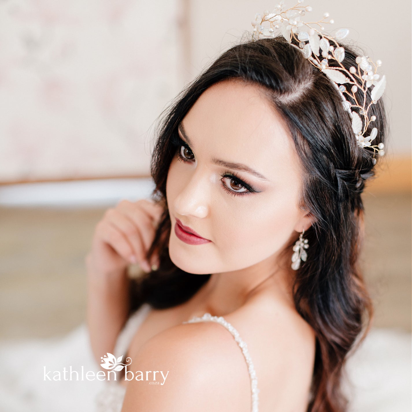 Fantasy floral leaf crown gold and iridescent opal pearl - tiara style ...