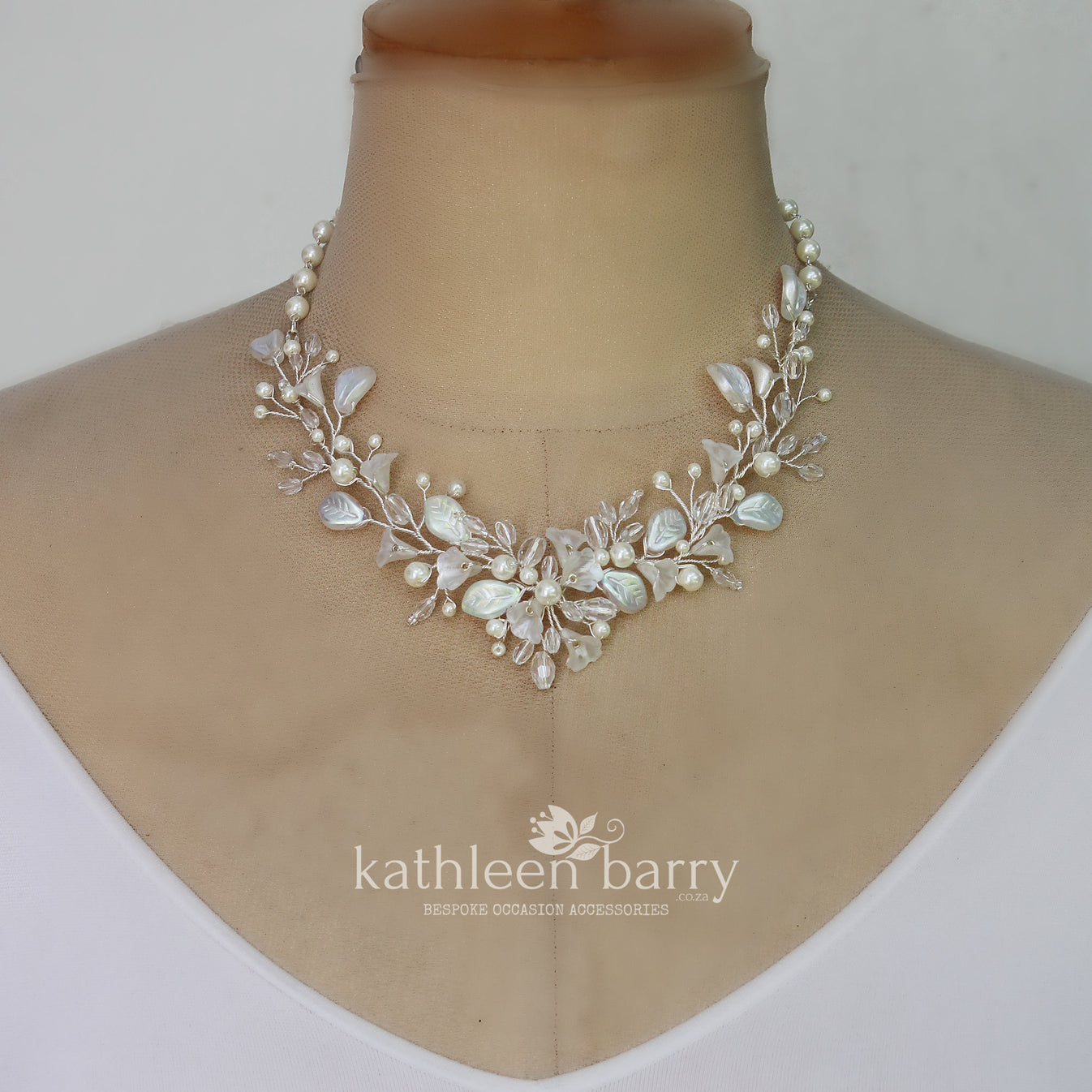 Bridal statement floral necklace Organic crystal and pearls wedding ...