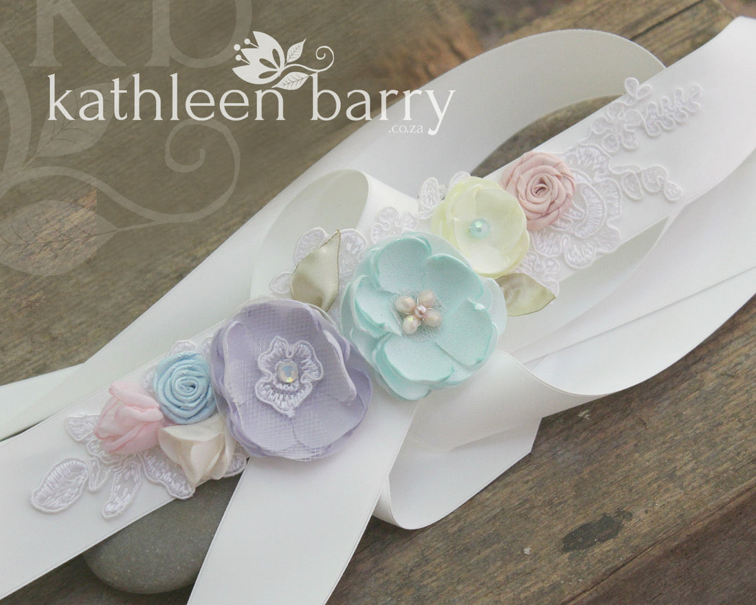 Alice Wedding dress sash belt Pastel shades - floral with lace - color ...
