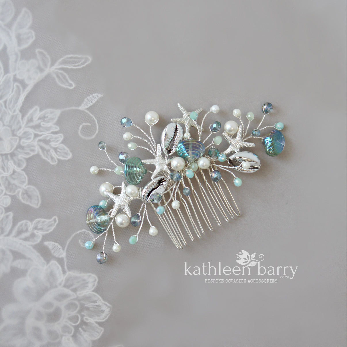 Starfish & shell Crystal, Pearl hair comb wedding bridal hair ...